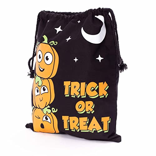 Halloween Trick or Treat Candy Bag | Washable Canvas Tote Bag | Drawstring Bag for Halloween Candy | Pumpkin