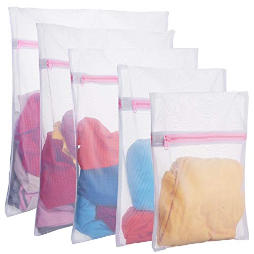 LANQI 5Pcs Multi-size Durable Mesh Laundry Bags,Houseware Laundry Bra with Zipper.Cloth Mesh Washing Bag,Travel Laundry Bags