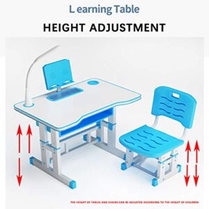 YAYUMI Kids Desk,Height Adjustable Desk and Chair Set,Student Writing Table with Lamp Anti-Reflective