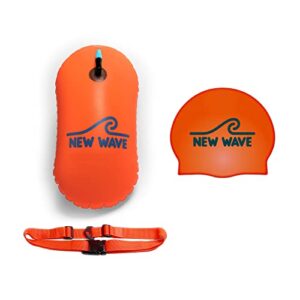 new wave swim bubble and swim cap bundle - orange