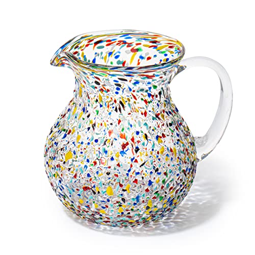 Hand Blown Mexican Drinking Glasses and Pitcher – Set of 6 with Mexican Confetti Design (14 oz each) and Pitcher (84 Ounces) by The Wine Savant (Confetti)