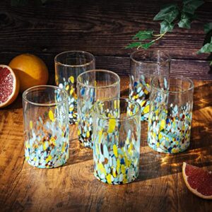 Hand Blown Mexican Drinking Glasses and Pitcher – Set of 6 with Mexican Confetti Design (14 oz each) and Pitcher (84 Ounces) by The Wine Savant (Confetti)