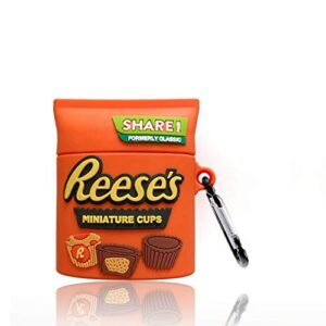 cute airpod case, 3d cartoon funny reeses protection case covering the skin, with keychain for airpods 1&2(reeses)