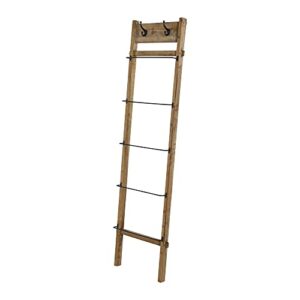 Creative Co-Op Fir Wood Wall Metal Bar and 2 Hooks Decorative Ladder, Natural