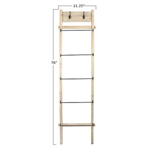 Creative Co-Op Fir Wood Wall Metal Bar and 2 Hooks Decorative Ladder, Natural