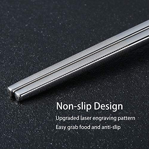 Stainless Steel Chopsticks Titanium Plated Metal Chopsticks Reusable Dishwasher safe Premium Japanese Korean Chopstick Laser Engraved Anti-slip Chop Sticks for Eating 2 Pairs Gift Set Black Silver