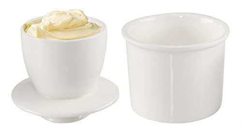 HOME-X Butter Crock, Stoneware Butter Container, Bell-Shaped Butter Keeper for Easily Spreadable Butter, 3 ¾" D x 3 ¾" H, White