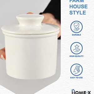 HOME-X Butter Crock, Stoneware Butter Container, Bell-Shaped Butter Keeper for Easily Spreadable Butter, 3 ¾" D x 3 ¾" H, White