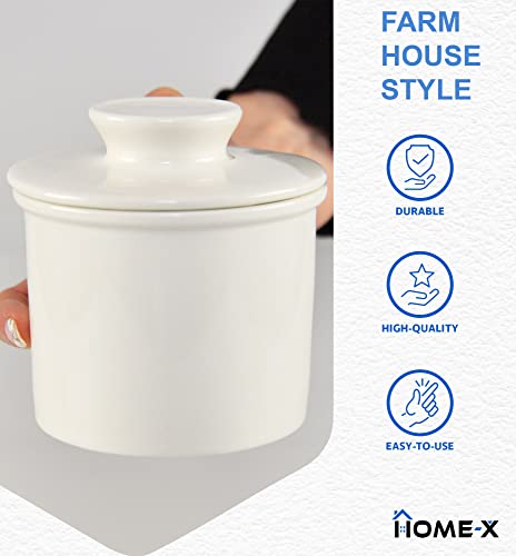 HOME-X Butter Crock, Stoneware Butter Container, Bell-Shaped Butter Keeper for Easily Spreadable Butter, 3 ¾" D x 3 ¾" H, White