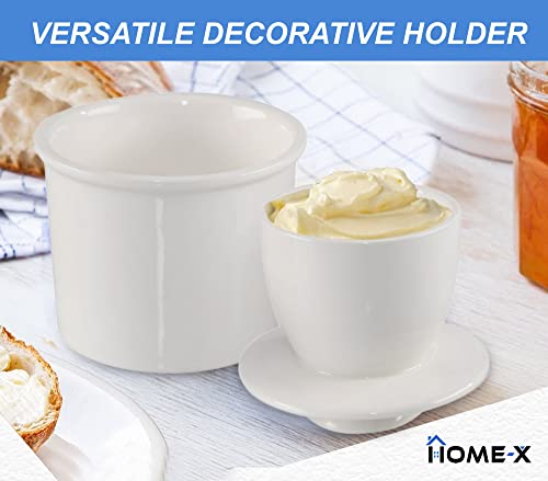 HOME-X Butter Crock, Stoneware Butter Container, Bell-Shaped Butter Keeper for Easily Spreadable Butter, 3 ¾" D x 3 ¾" H, White