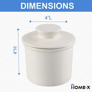 HOME-X Butter Crock, Stoneware Butter Container, Bell-Shaped Butter Keeper for Easily Spreadable Butter, 3 ¾" D x 3 ¾" H, White