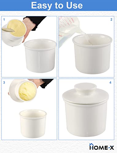 HOME-X Butter Crock, Stoneware Butter Container, Bell-Shaped Butter Keeper for Easily Spreadable Butter, 3 ¾" D x 3 ¾" H, White