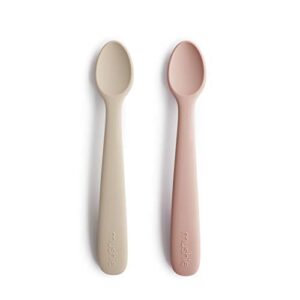 mushie silicone baby feeding spoons | 2 pack (blush/shifting sand)