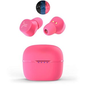 wesc true wireless headphones, bluetooth earphones with led wireless charging case, 20hrs playtime, touch control, ipx4 water resistant earbuds - neon pink