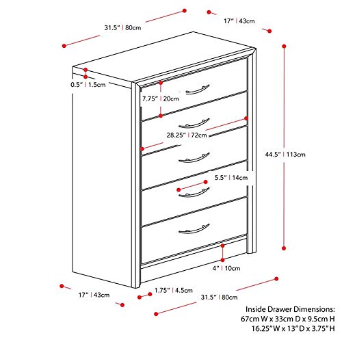 CorLiving Newport 5 Drawer Tall Dresser in Black