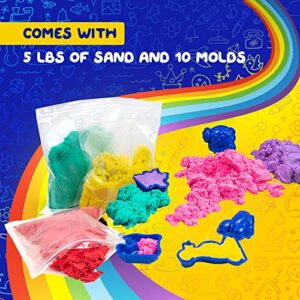 LITTLE CHUBBY ONE 8 Color Kids Play Sand Set - 5 Lbs of Sand - Toy Magic Sand Set - 10 Molds and Tray for Girls and Boys - Ideas for Children Activities Age 2 3 4 5 6 7 8 9 10