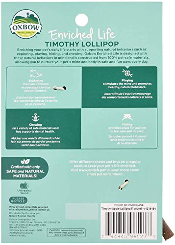 Oxbow Animal Health 3 Pack of Enriched Life Timothy Apple Lollipop Small Animal Chew Treat