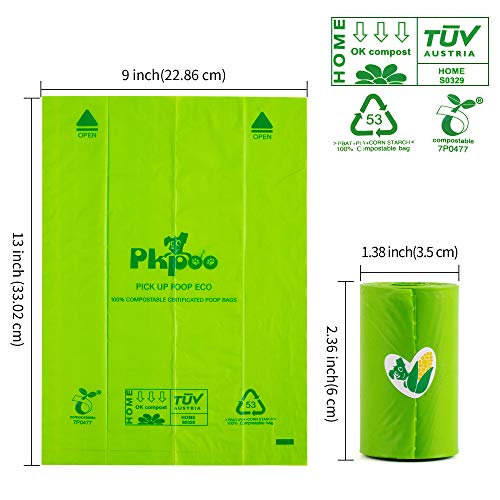 Pkpoo Compostable Poop Bags Certified, 240 Plant-Based Poop Bags for Dogs, Unscented Doggie Waste Bags - Vegetable-Based Extra Thick with 100% Leak-Proof, Green Dog Poo Bags