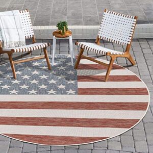 jill zarin jill zarin outdoor collection area rug (4' 1" round, red/ blue)