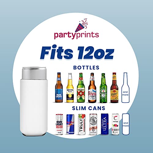 25 Pack White Blank Slim Can Cooler Sleeves, Customizable Bulk Sublimation Can Coolers, Extra-Thick Collapsible Drink Insulator Sleeve, Beer Can Coolers for Party Beverages, PartyPrints