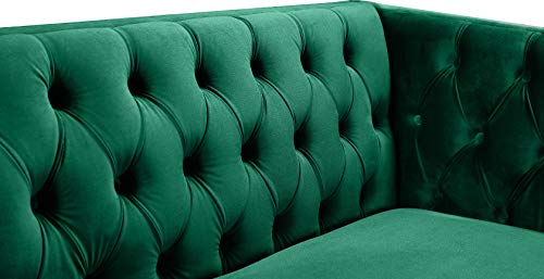 Meridian Furniture 652Green-L Michelle Collection Modern | Contemporary Loveseat with Deep Button Tufting, Nailhead Trim and Sturdy Gold Iron Legs, 66" W x 34" D x 30" H, Green