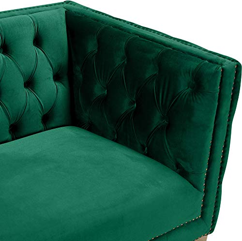 Meridian Furniture 652Green-L Michelle Collection Modern | Contemporary Loveseat with Deep Button Tufting, Nailhead Trim and Sturdy Gold Iron Legs, 66" W x 34" D x 30" H, Green