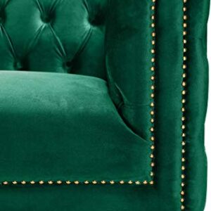 Meridian Furniture 652Green-L Michelle Collection Modern | Contemporary Loveseat with Deep Button Tufting, Nailhead Trim and Sturdy Gold Iron Legs, 66" W x 34" D x 30" H, Green