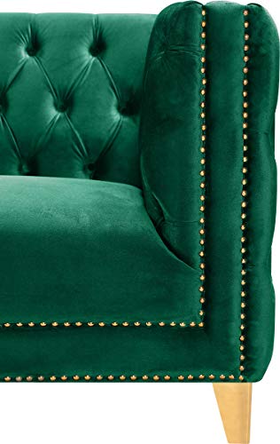 Meridian Furniture 652Green-L Michelle Collection Modern | Contemporary Loveseat with Deep Button Tufting, Nailhead Trim and Sturdy Gold Iron Legs, 66" W x 34" D x 30" H, Green