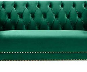 Meridian Furniture 652Green-L Michelle Collection Modern | Contemporary Loveseat with Deep Button Tufting, Nailhead Trim and Sturdy Gold Iron Legs, 66" W x 34" D x 30" H, Green