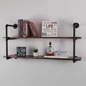 oissio industrial pipe wall shelf,2-tiers wall mount bookshelf,44in rustic wall mount shelf,diy storage shelving floating shelves,rustic pipe shelving unit,wall book shelf for home organizer