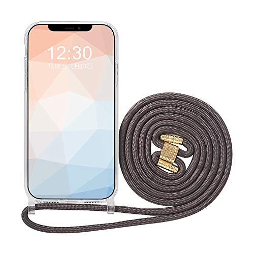 Omorro for iPhone 12 Pro Max Clear Case, Adjustable Crossbody Lanyard with Neck Strap for Girls Women Girly Transparent Thin Slim Flexible Soft TPU Gel Frame PC Back Shockproof Protective Case Gray