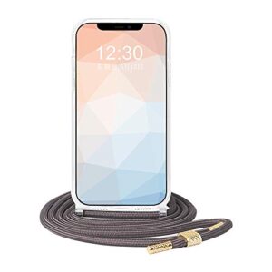 Omorro for iPhone 12 Pro Max Clear Case, Adjustable Crossbody Lanyard with Neck Strap for Girls Women Girly Transparent Thin Slim Flexible Soft TPU Gel Frame PC Back Shockproof Protective Case Gray