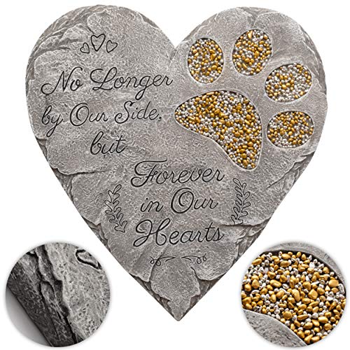 OBSI Pet Memorial Stone - Gray | Dog or Cat Garden Stone Heart Paw Print | Headstone Memory Gifts for Pet Loss