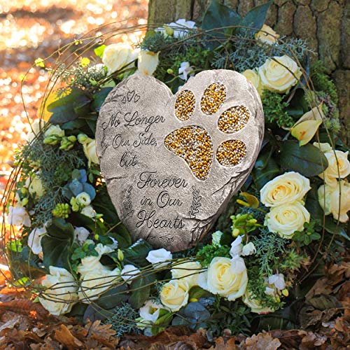 OBSI Pet Memorial Stone - Gray | Dog or Cat Garden Stone Heart Paw Print | Headstone Memory Gifts for Pet Loss