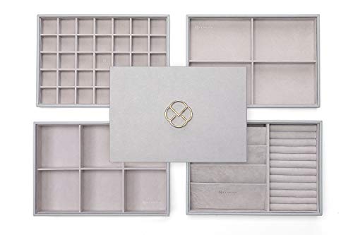 Vlando Jewelry Trays Stackable Showcase Display Drawer Organizer Storage- Multi-Purpose,Multiple Combinations, Large Capacity Multi-Layer Design and Fashion(Grey)