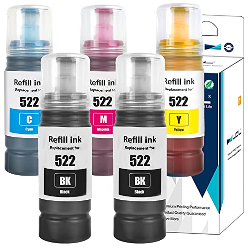 LCL Compatible Refill Ink Bottle Replacement for 522 T522 T522120 T522220 T522320 T522420 ET-2720 Workforce ET-4700 (2Black, Cyan, Magenta, Yellow)