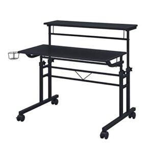 techni mobili rolling writing desk with height adjustable desktop and moveable shelf, black