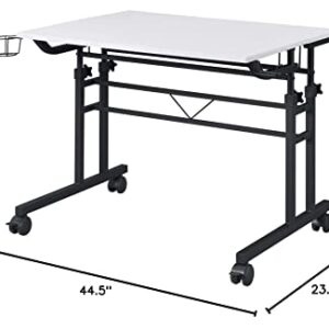 Techni Mobili Rolling Writing Desk with Height Adjustable Desktop and Moveable Shelf, Black