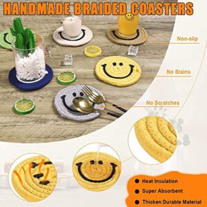 TAOPE Funny Coasters for Drinks with Holder, 8 PCS Handmade Braided Drink Coasters for Coffee Table, Super Absorbent Coasters for Wooden Table, Cute Coasters for Housewarming Gift