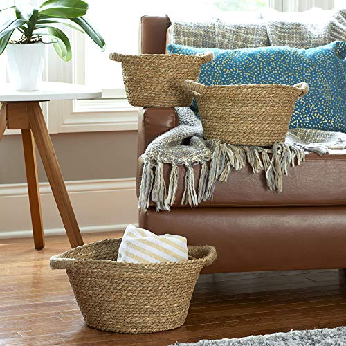 Household Essentials Cattail Woven Wicker Basket Set | Small Medium Large | Brown