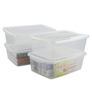 gloreen clear storage bin, 14 quart latch bins/containers/boxes with lid, pack of 4