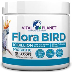 Vital Planet - Flora Bird Probiotic Powder Supplement with 10 Billion Cultures and 7 Diverse Strains, High Potency Probiotics for All Birds for Avian Digestive and Immune Support 80 Scoops 1.06 oz