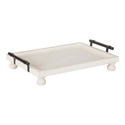 Kate and Laurel Bruillet Farmhouse Rectangular Tray, 12 x 16, Rustic White, Wooden Tray for Coffee Table