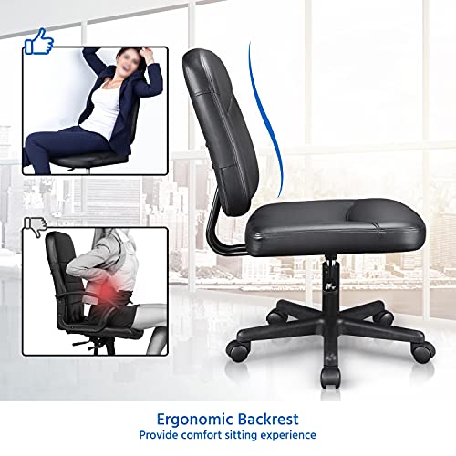 Yaheetech Armless Office Chair Ergonomic Desk Chair Low Back PU Leather Adjustable Swivel Chair Computer Task Chair, Black