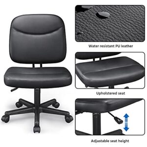 Yaheetech Armless Office Chair Ergonomic Desk Chair Low Back PU Leather Adjustable Swivel Chair Computer Task Chair, Black