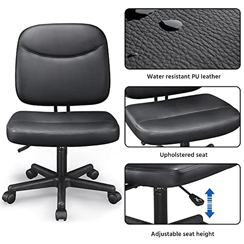 Yaheetech Armless Office Chair Ergonomic Desk Chair Low Back PU Leather Adjustable Swivel Chair Computer Task Chair, Black