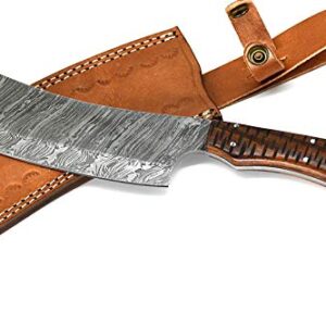 CK-12 Handmade Damascus Steel 12.00 Inches Cleaver Style Knife – Solid Rose Wood Handle. Full Tang Comes with Leather Sheath