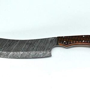 CK-12 Handmade Damascus Steel 12.00 Inches Cleaver Style Knife – Solid Rose Wood Handle. Full Tang Comes with Leather Sheath