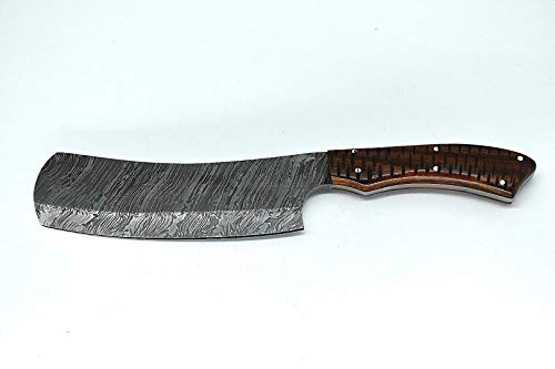 CK-12 Handmade Damascus Steel 12.00 Inches Cleaver Style Knife – Solid Rose Wood Handle. Full Tang Comes with Leather Sheath