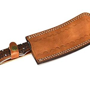 CK-12 Handmade Damascus Steel 12.00 Inches Cleaver Style Knife – Solid Rose Wood Handle. Full Tang Comes with Leather Sheath